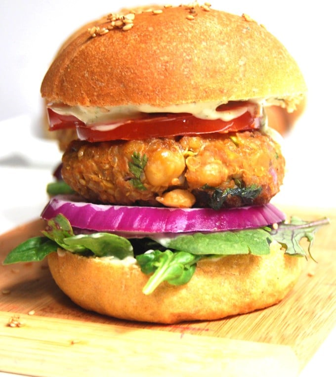 Vegan Chana Masala Burger, Mint Chutney Mayo - Holy Cow! Vegan Recipes
